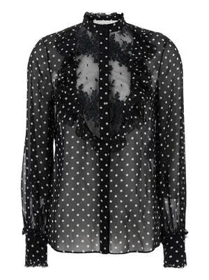 VALENTINO VALENTINO Black Polka Dot Silk Shirt With Floral Embroidery