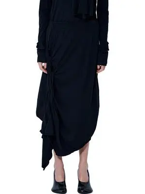 Yohji Yamamoto Asymmetric Draped Cotton Skirt - Black