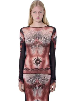 JEAN PAUL GAULTIER Re-edition Safe Sex Tattoo Longsleeve Top - Brown