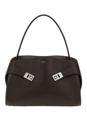 FERRAGAMO Salvatore Dark Leather Medium Hug Soft Shoulder Bag Brown