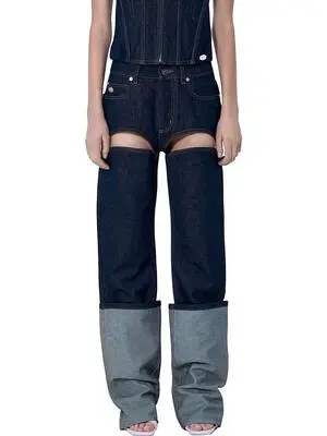 JEAN PAUL GAULTIER Cut Out Wide Leg Jeans - Blue