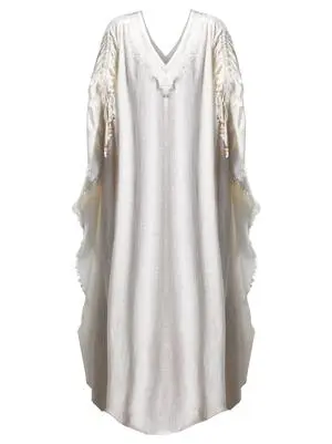 ZHENABIA Cotton Hand-embellished Kaftan Dress - White