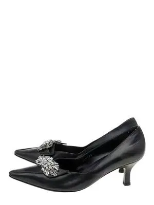 FERRAGAMO Crystal-embellished Leather Pumps - Black