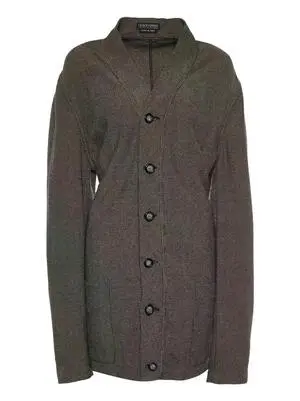 Giorgio Armani Herringbone Pattern V-neck Button-front Sweater - Brown