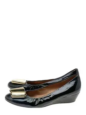 FERRAGAMO Patent Leather Wedge Pumps - Black