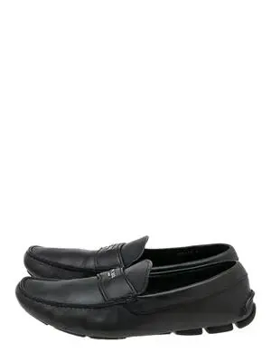 Prada Logo Plaque Leather Loafers - Black