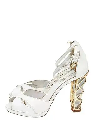 LORIBLU Peep-toe Ankle Strap Heeled Sandals - White