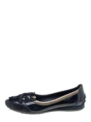 TOD'S Tod's Vintage Black Patent Leather And Suede Ballet Flats With Bow Detail
