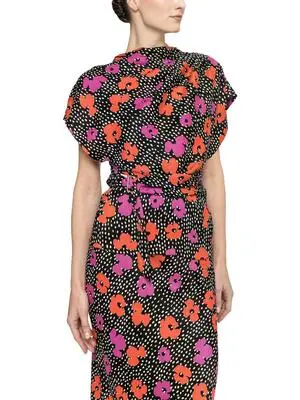 NISSA Floral Print Belted Shirt