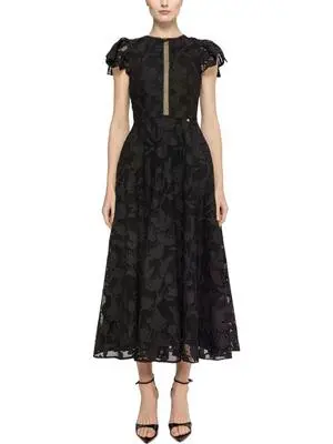 NISSA Embroidered Lace Midi Dress - Black