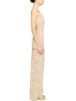 NISSA Beaded Lace-trimmed Maxi Dress - Neutrals