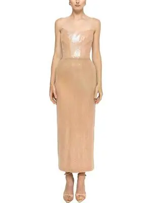 NISSA Sequin Embellished Strapless Midi Dress - Neutrals