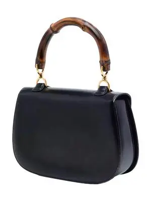 Gucci 20th Century Small Calfskin Bamboo Top Handle Bag Satchel - Black