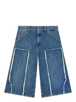 Palm Angels Curved Logo Denim Skater Shorts - Blue