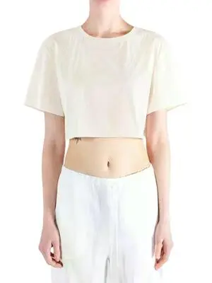 AMOMENTO Cropped Elasticated-hem Top - Neutrals