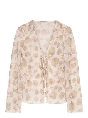 OMNES Marla Shell-print Sheer-chiffon Top - Beige Shell Print