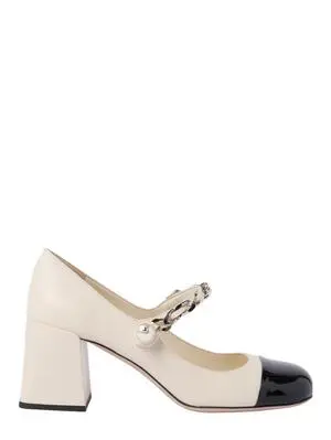 Miu Miu Leather Mary Jane Pumps With Pearl And Chain Embellishment - Nude