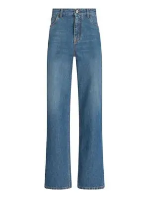 Etro High-waisted Wide-leg Jeans With Pegaso Embroidery - Blue