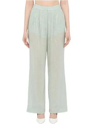 ROTATE BY BIRGER CHRISTENSEN Logo Sequin High Waist Wide Leg Pants - White
