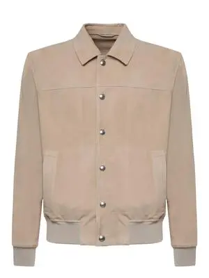 Eleventy Leather Bomber Jacket - Nude