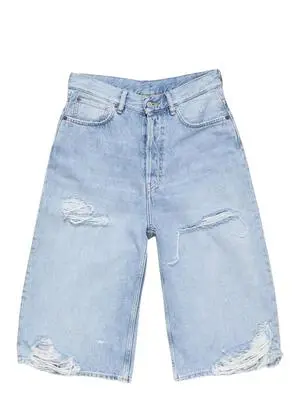 Acne Studios Distressed Denim Knee Length Shorts - Light Blue