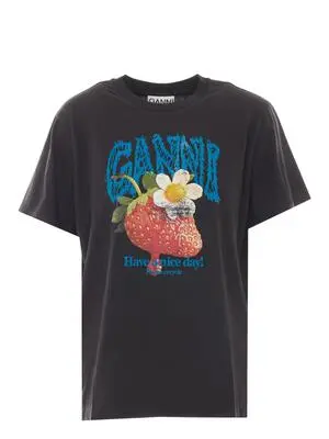 GANNI Ganni Strawberry Graphic T-Shirt Phantom Black