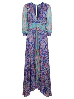 Rixo V-neck Long Sleeve Maxi Dress - Blue