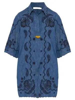 Zimmermann Embroidered Denim Mini Dress - Blue