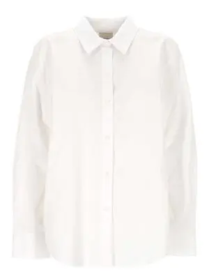 Calvin Klein Relaxed Button-up Shirt With Turn-down Collar And Curved Hem - White