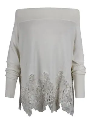 Ermanno Scervino Off-the-shoulder Lace Jumper - Gray