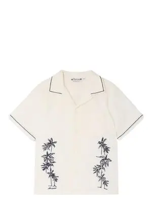 Bonpoint Short Sleeve Shirt With Palm Tree Embroidery - Cream-white