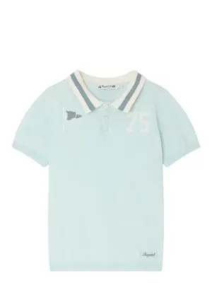 Bonpoint Short Sleeve Striped Collar Top - Blue
