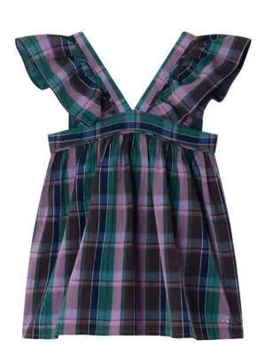 Bonpoint Plaid Top With Embroidered Cherry Graphic - Purple
