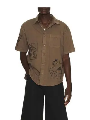PARRA Crooked Face Short Sleeve Shirt In . Also - Brown