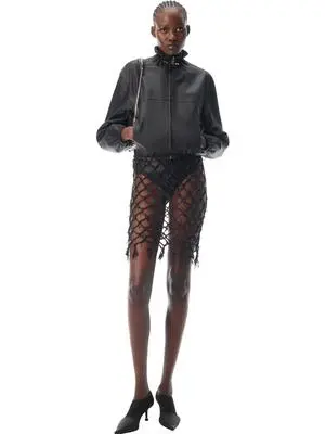 Alexander Wang Cropped Leather Jacket With Gathered Collar - Black
