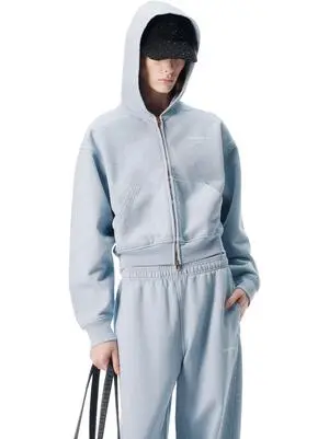 Alexander Wang Crystal Embellished Zip Up Hoodie - Washed Sky