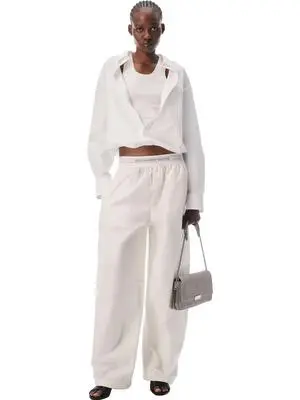 Alexander Wang Mid-rise Pleated Wide-leg Pant With Logo Elastic Waist - Paper White