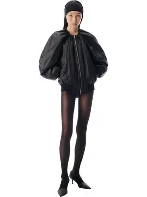 Alexander Wang Leather Scoop Neck Bomber Jacket - Black
