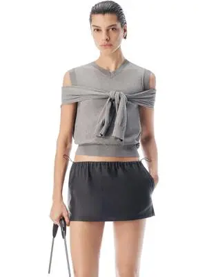 Alexander Wang Layered V-neck Vest With Tie-front Cardigan Detail - Heather Grey