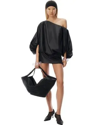 Alexander Wang Gathered Off-shoulder Lambskin Mini Dress - Black