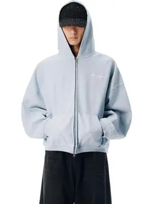 Alexander Wang Crystal Embellished Oversized Zip-up Hoodie - Washed Sky