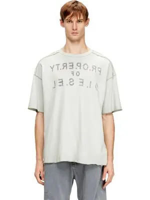 DIESEL® Relaxed Cotton T-shirt With Front And Back Print - Grey
