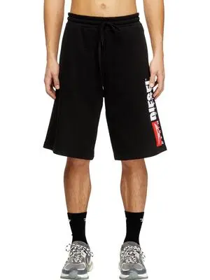 DIESEL® Fleece Shorts With Maxi Logo Patch - Black
