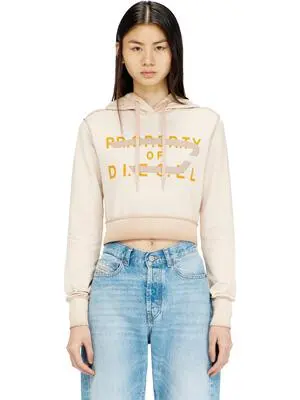 DIESEL® Cotton Fleece Hoodie With Printed Graphics And D Appliqu - Beige