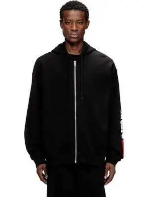 DIESEL® Embroidered Logo Patch Full Zip Hoodie - Black