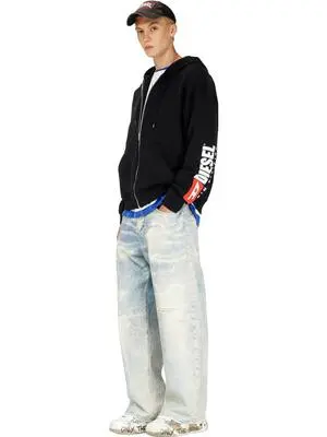 DIESEL® Embroidered Logo Patch Full Zip Hoodie - Black