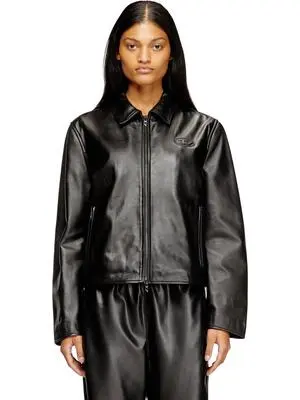 DIESEL® Leather Coach Jacket With Embossed Logo - Black