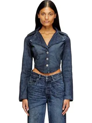 DIESEL® Prince Of Wales Cropped Denim Jacket - Blue