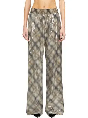 DIESEL® Sequined Plaid Wide Leg Pants - Multicolor