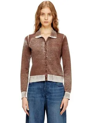 DIESEL® Cotton Cardigan With Distressed Reverse Print - Brown